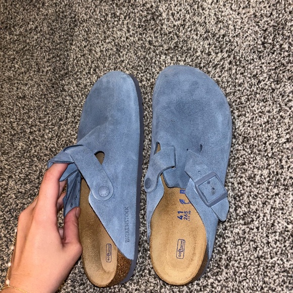 Birkenstock | Shoes | Birkenstock Blue Suede Clogs | Poshmark